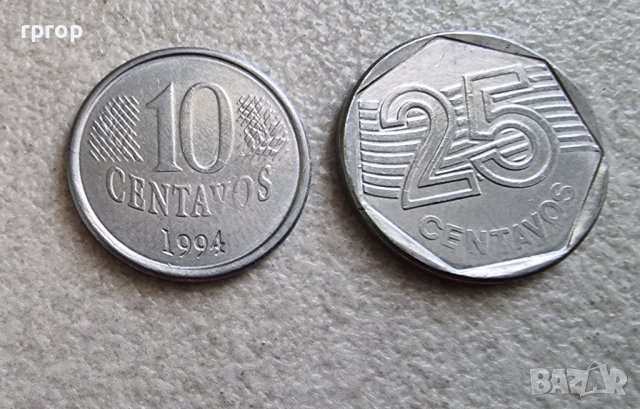 Монети. Бразилия. 10 и 25 цента. 1994 и 1995 година. в Нумизматика и ...
