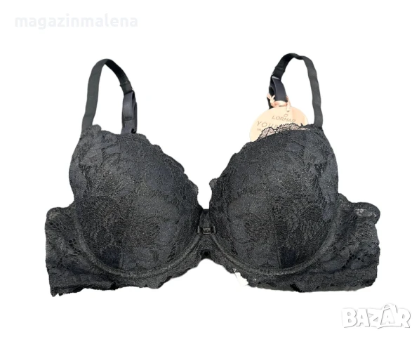 LORMAR 75C,80C черен италиански дантелен повдигащ сутиен +1 РАЗМЕР гел подплънки повдигащи ...