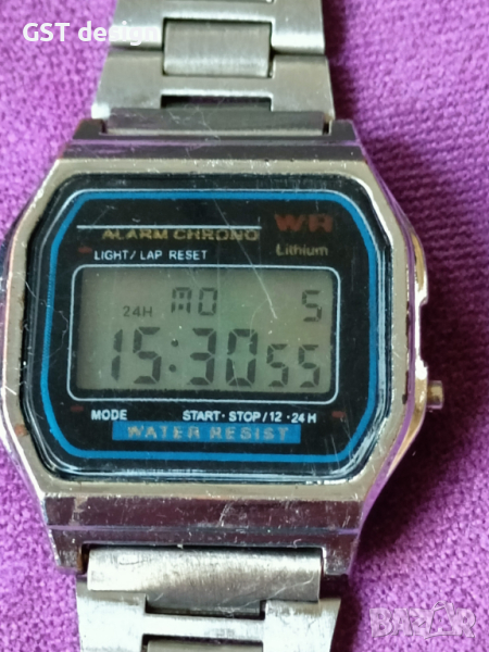 Стар Електронен LCD WR Lithium 1980 Honk Kong Хронометър Аларма в Мъжки ...