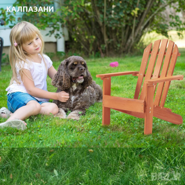 Детски Стол, Шезлонг Adirondack, Дървен, за Релаксация в Градината ...