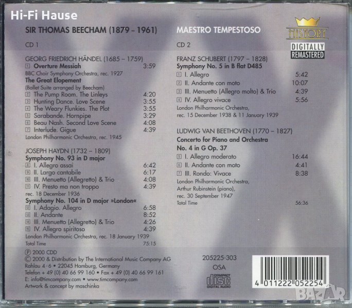 Beecham-Maestro Tempestoso-Hendel,Haydn,Schubert,Beethoven в CD дискове ...