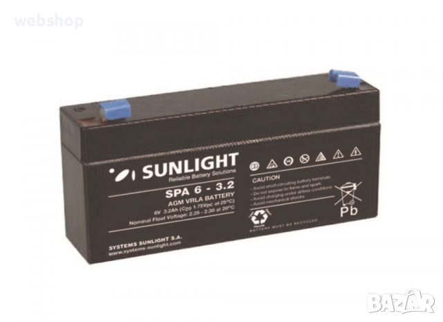 Акумулаторна оловна батерия SUNLIGHT 6V 3,2AH 134х34х67mm в Друга ...